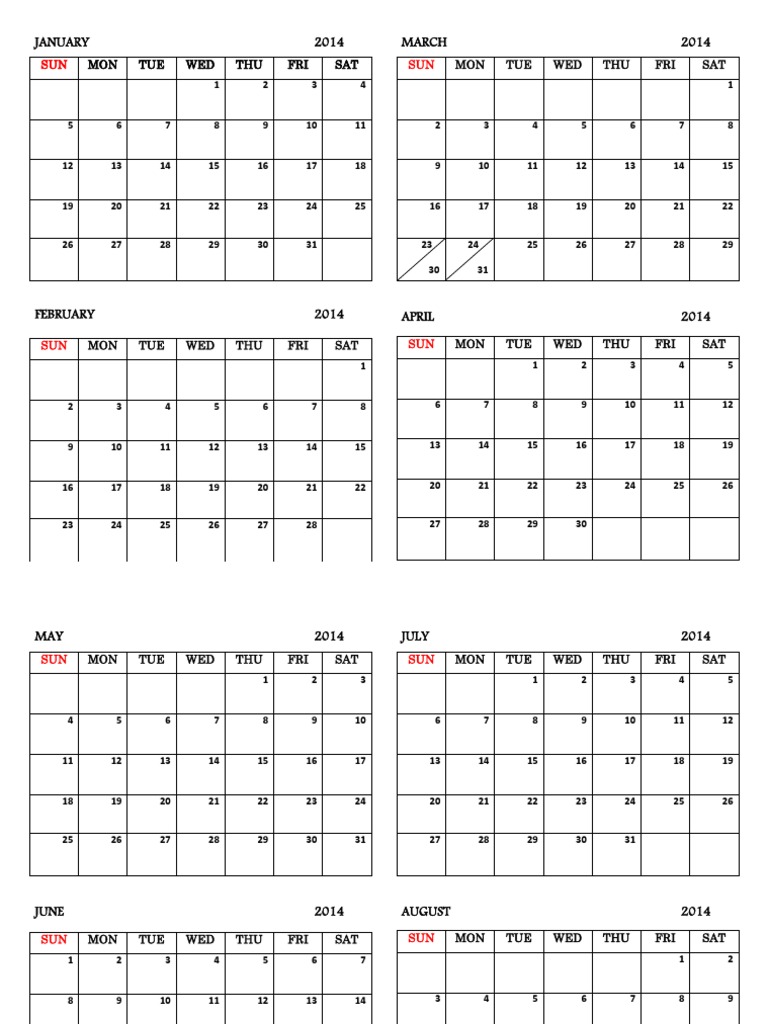 2014 Monthly Calendar Overview | PDF