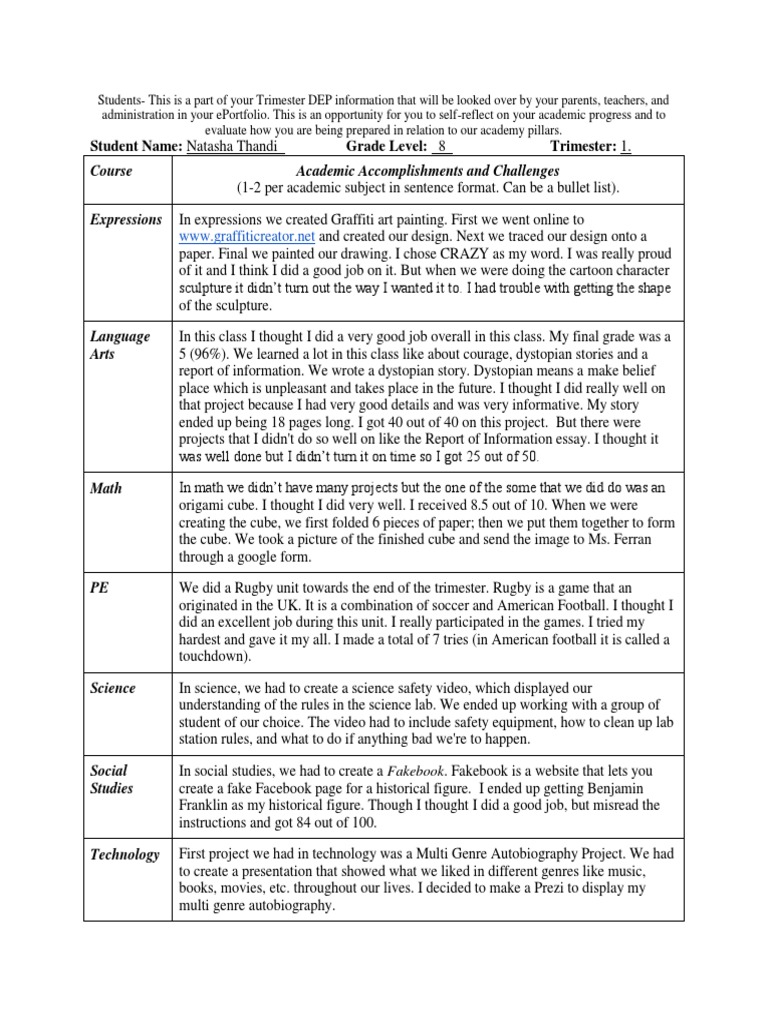 8th Grade-Tri 1 Reflection | PDF | Infographics | Cognition