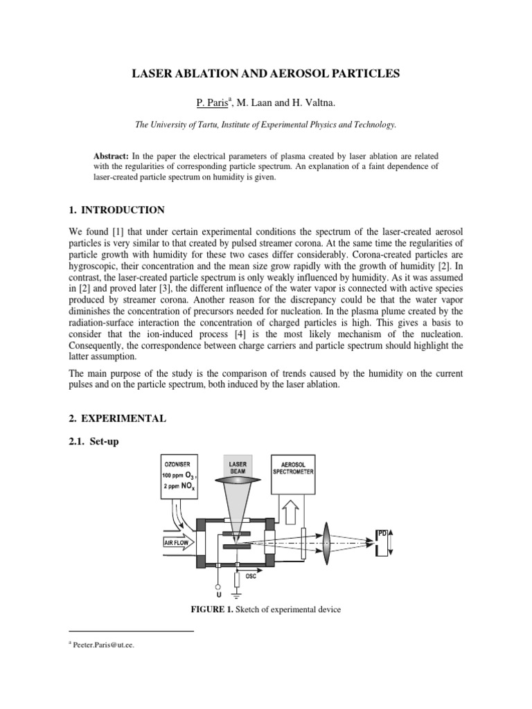 Laser Ablation and Aerosol Particles: P. Paris, M. Laan and H. Valtna ...