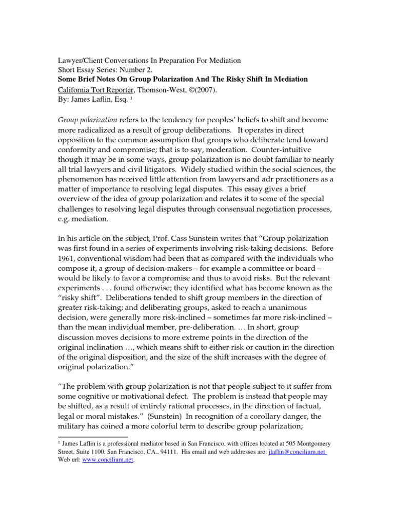 Group Polarization and The Risky Shift in Mediation | PDF | Mediation ...