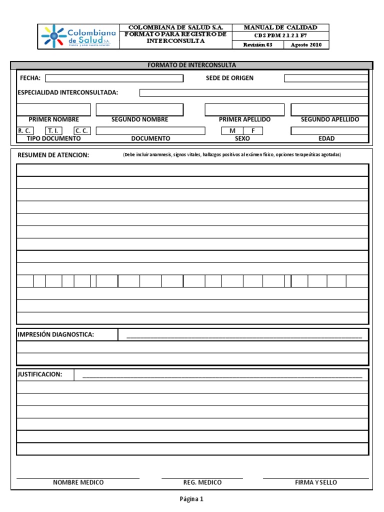 Formato Interconsulta | PDF
