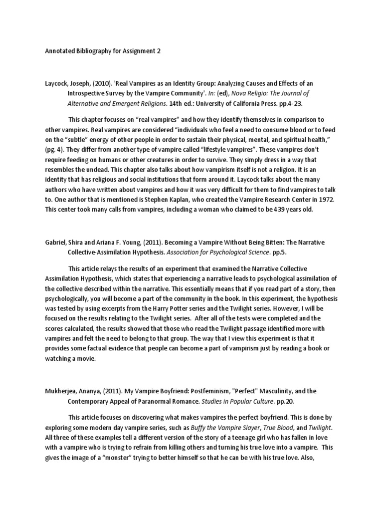 Annotated Bibliography For Assignment 2 | PDF | Twilight (Novel Series ...