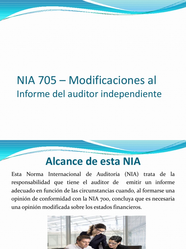 Nia 705 | PDF | Auditoría financiera | Principios contables ...