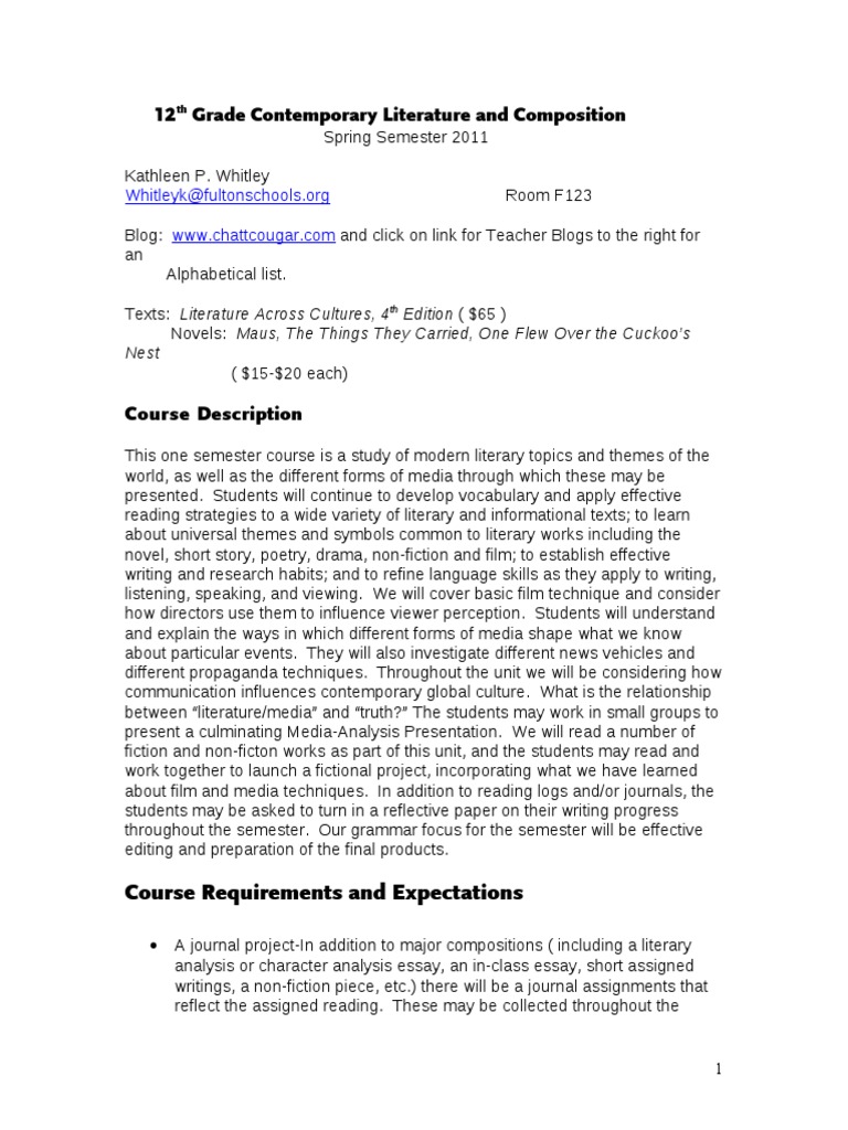 12th Cont Lit and Comp Syllabus | PDF | Teaching And Learning | Further ...