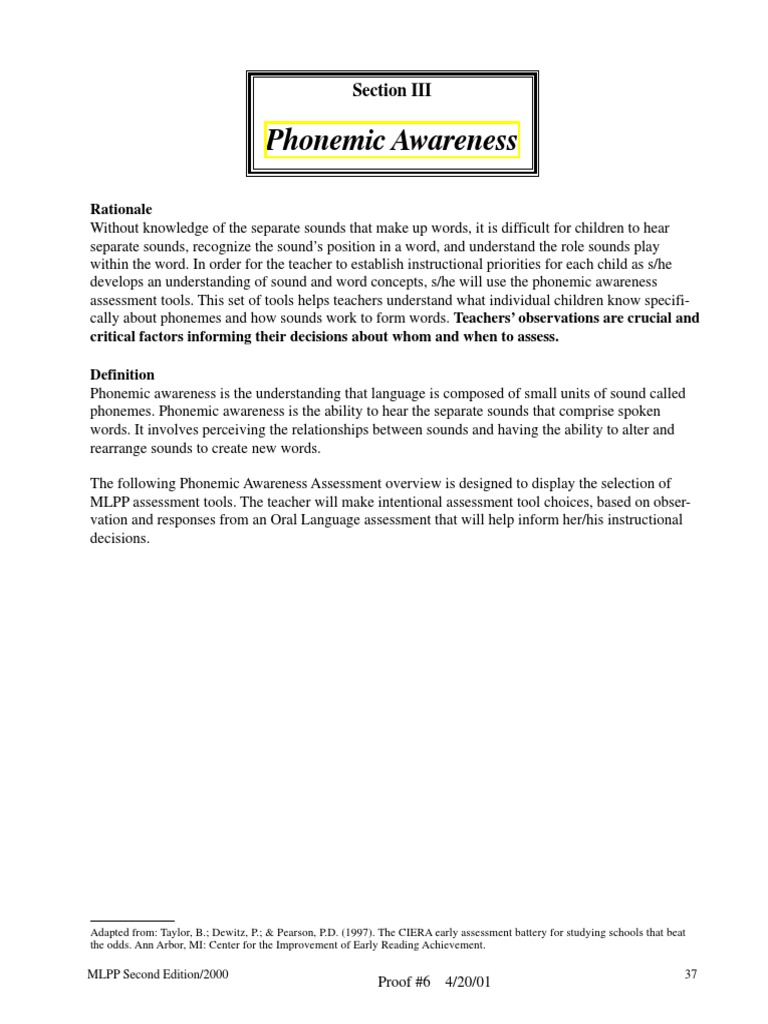 Test Of Phonemic Awareness Pdf Syllable Phoneme