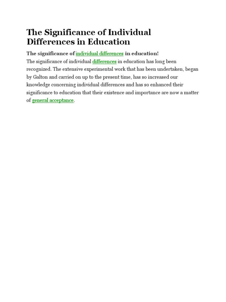 Importance of Individual Differences in Education | PDF | Friendship ...