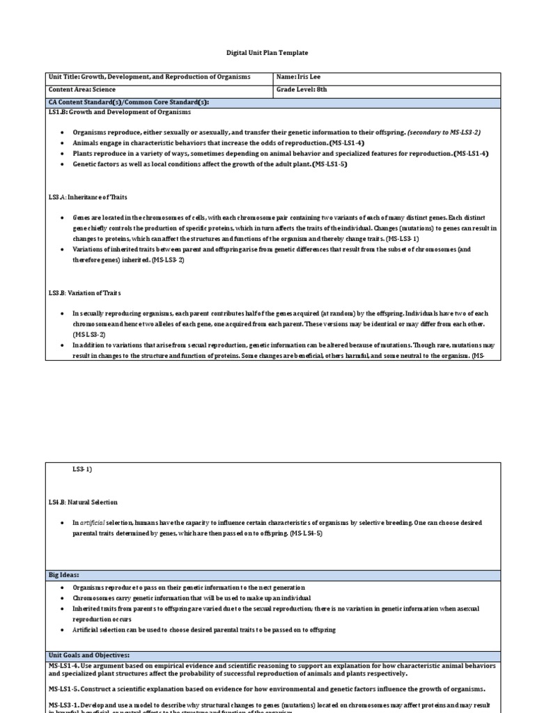 Digital Unit Plan Template | PDF | Mutation | Genetics