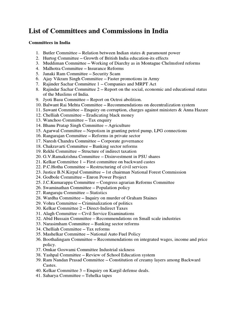 Committees and Commissions in India | PDF | Government Of India ...