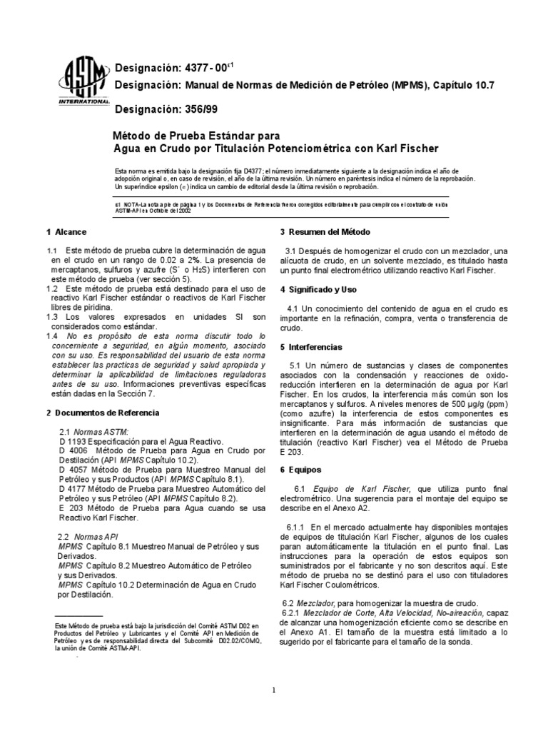 ASTM D-4377 Español KAR FICHER | PDF | Valoración | Química