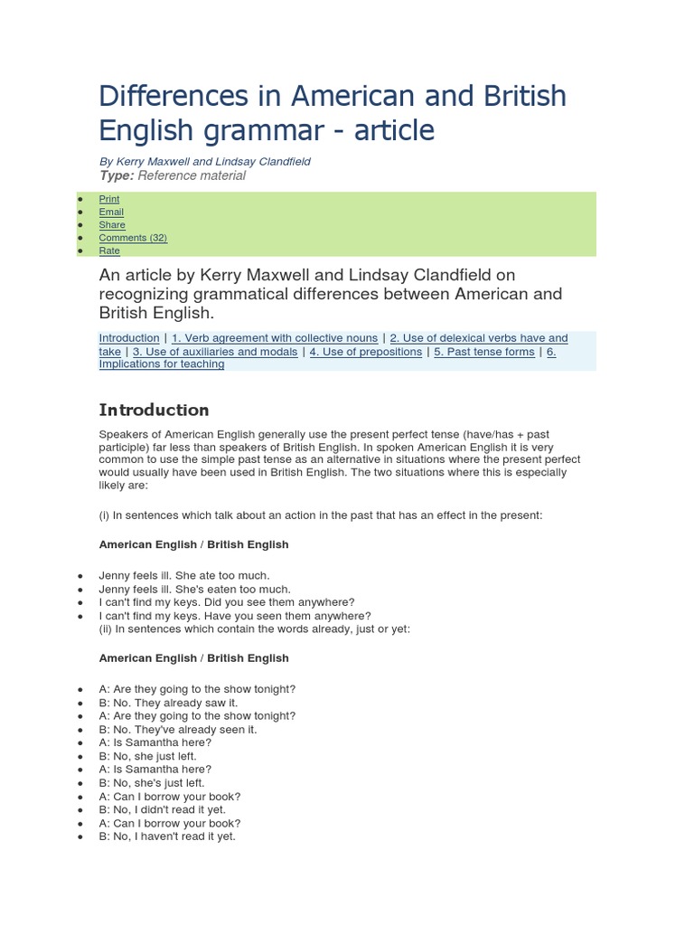 Differences in American and British English Grammar | English Language ...