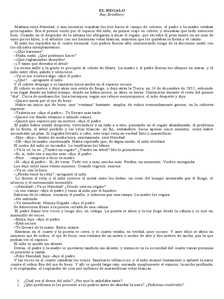 Cuento De Ciencia Ficción El Regalo De Ray Bradbury Pdf