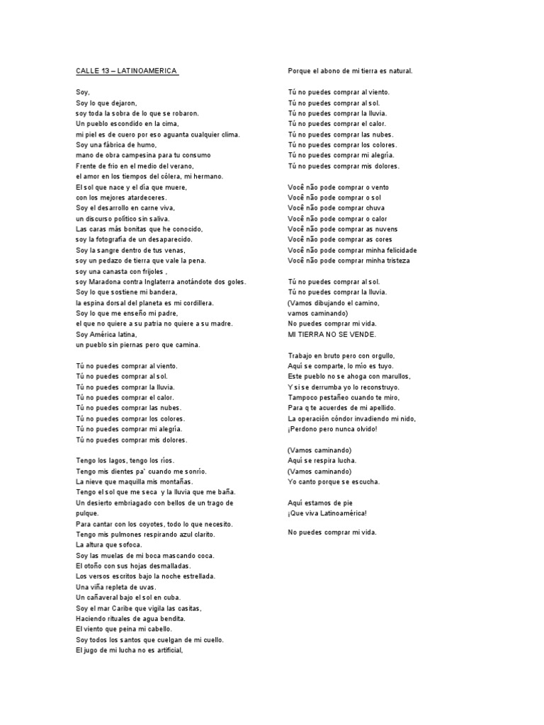 Calle 13 - Letra de Cancion Latinoamerica | PDF | Naturaleza