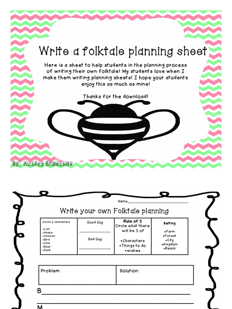 Write A Folktale Planning Sheet: By: Ashley Bradshaw | PDF