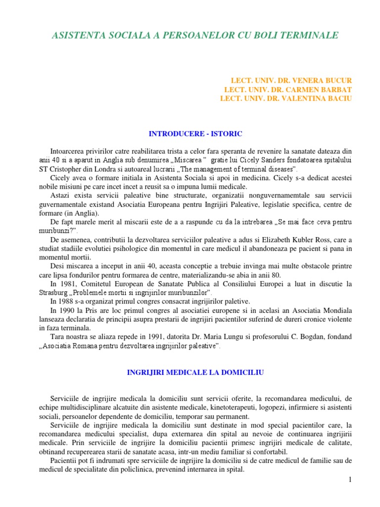 Asistenta Sociala A Persoanelor Cu Boli Terminale | PDF