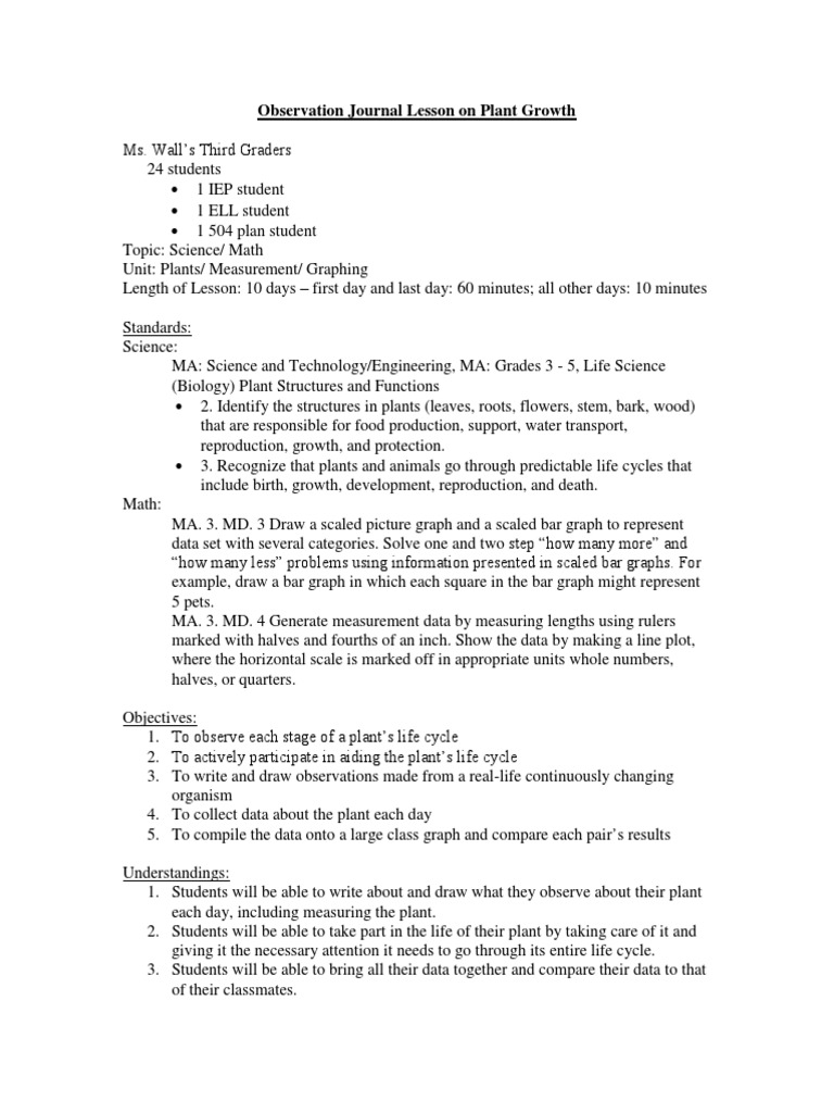 Observation Journal Lesson On Plant Growth | PDF | Flowers | Seed