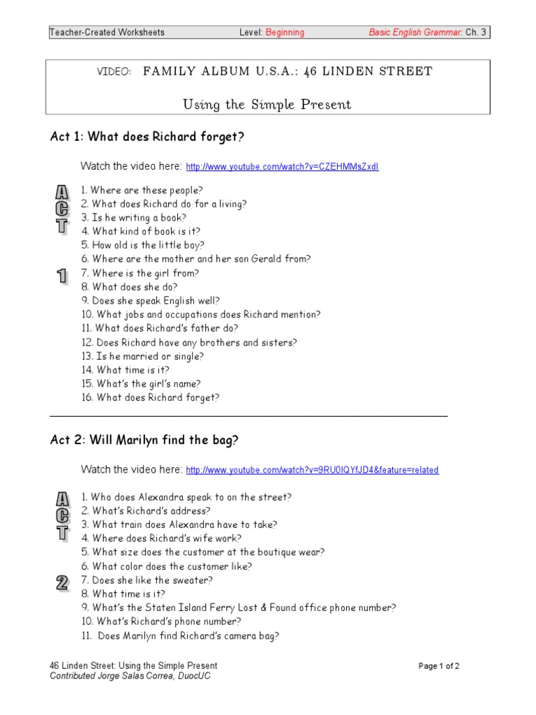 Simple Present Worksheets for Beginners | PDF