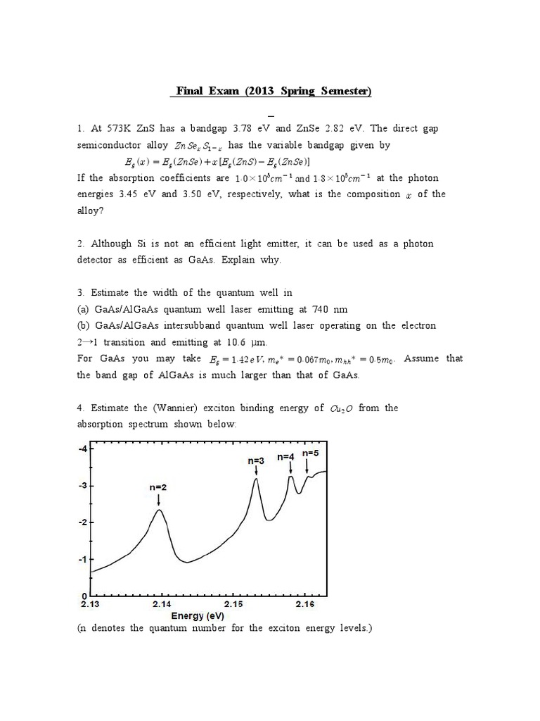 2013 Grad Final Exam Sol | PDF | Band Gap | Electronvolt