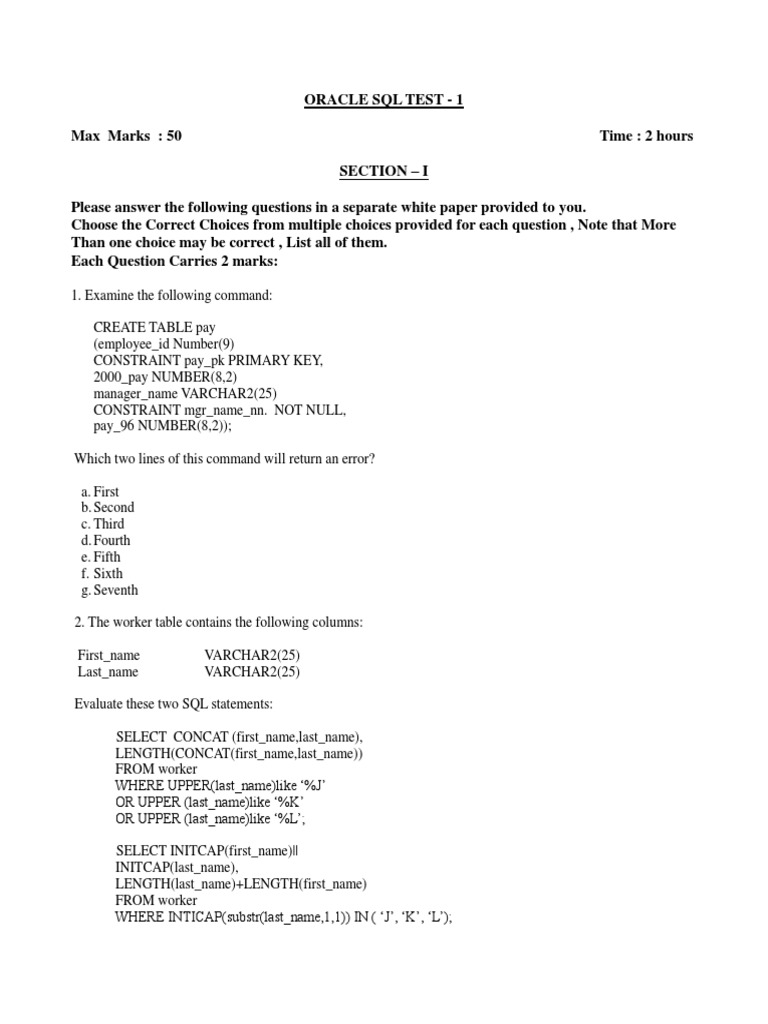 SQL Test Paper | PDF | Data Model | Sql