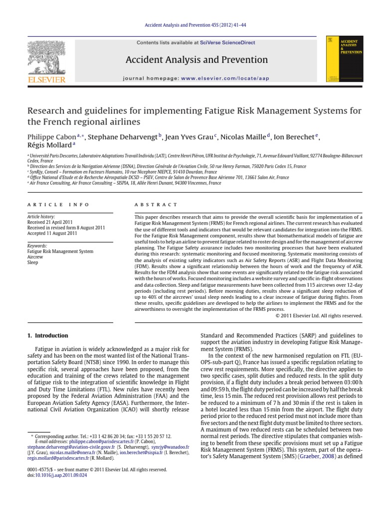 Research and Guidelines For Implementing Fatigue Risk Management ...