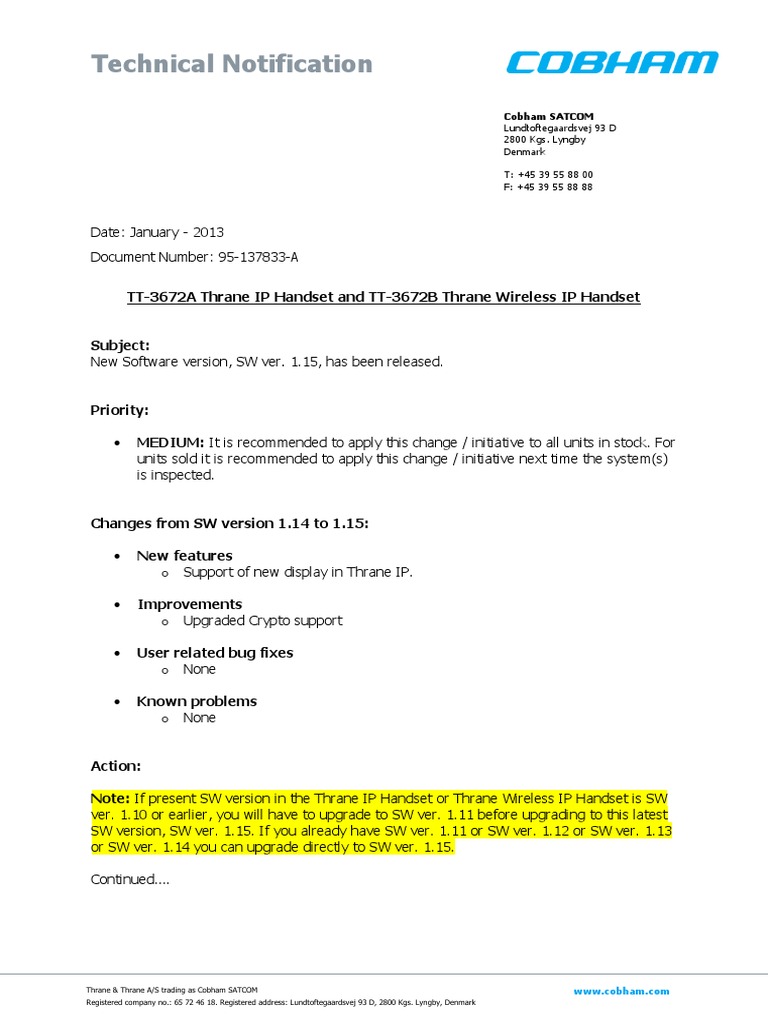 Tech Note Thrane IP Handset - SW Release Ver 1 - 15 - Rev - A | PDF ...