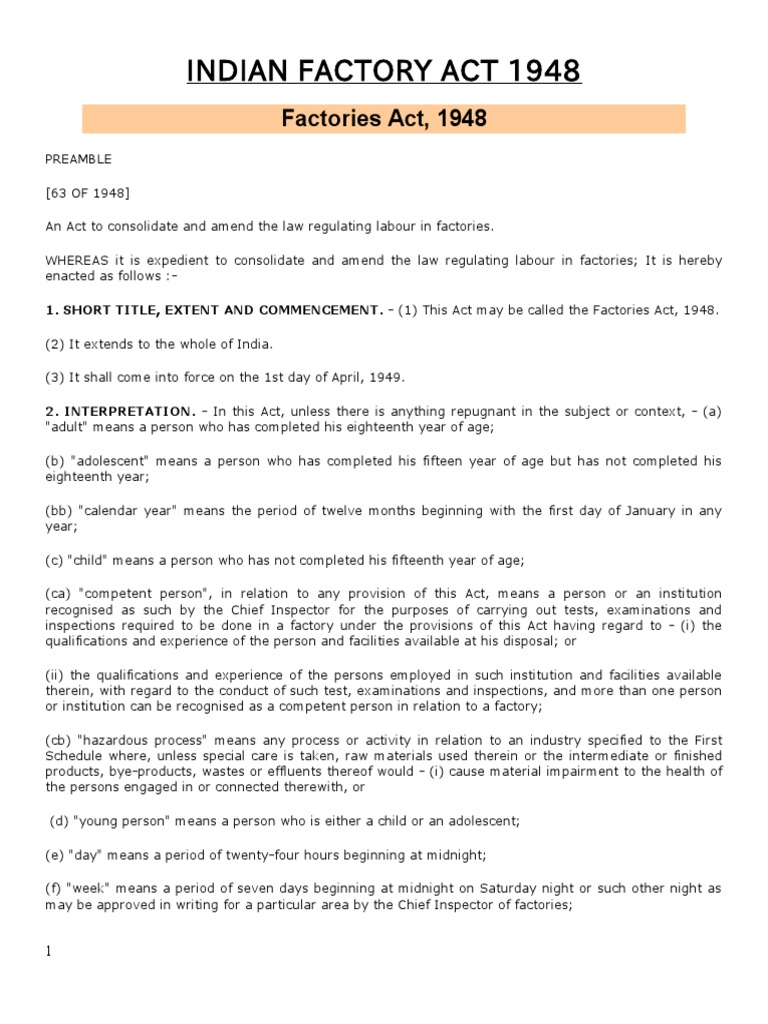 Indian Factory Act 1948 | PDF | Social Science | Law