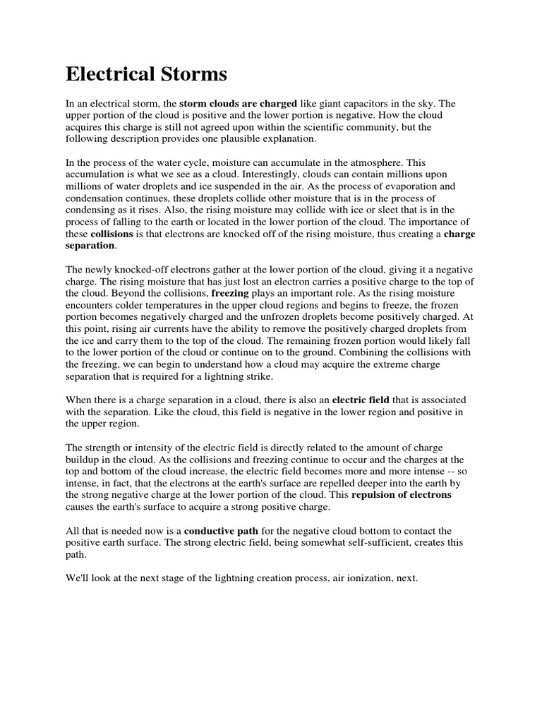 Electrical Storms: Separation | PDF | Cloud | Electric Charge