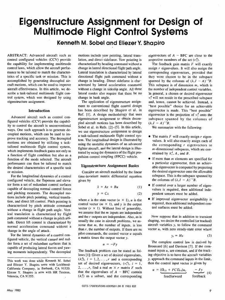 Eigenstructure Assignment For Design Of Multimode Flight Control Systems Download Free Pdf 
