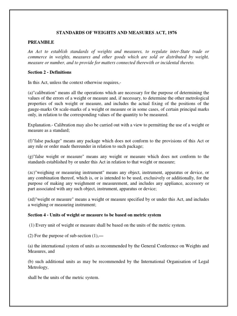 The Standards of Weights and Measures Act | PDF | Kilogram | Measurement