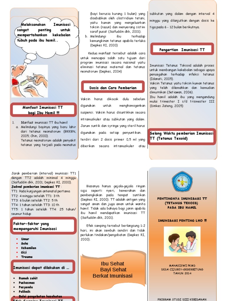 Leaflat Imunisasi TT Pada Ibu Hamil | PDF | Pengembangan Diri | Kesehatan Holistik