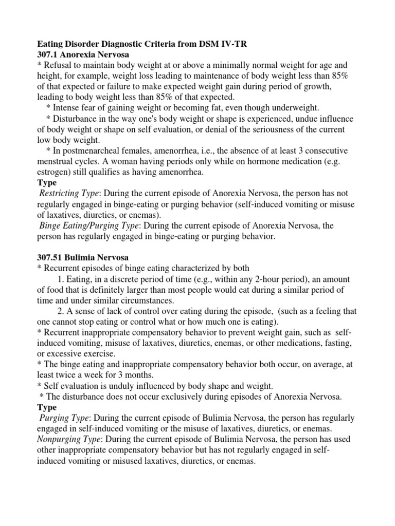 DSM IV Eating Disorder Criteria | PDF | Eating Disorder | Bulimia Nervosa