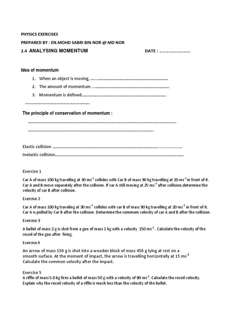 Momentum Exercises and Analysis | PDF | Science & Mathematics ...