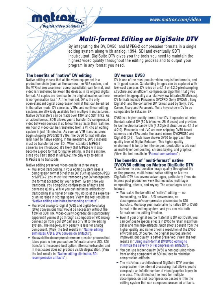 Multi-Format Editing On DigiSuite DTV | PDF | Data Compression | Video