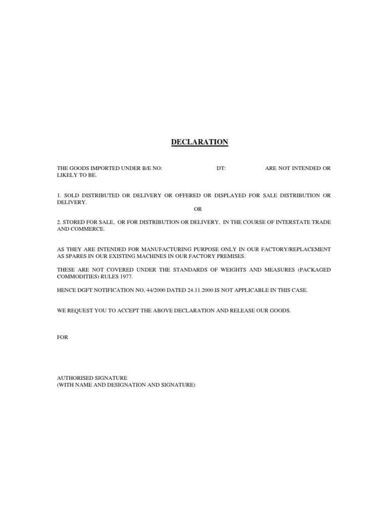 DGFT Declaration For Import | PDF