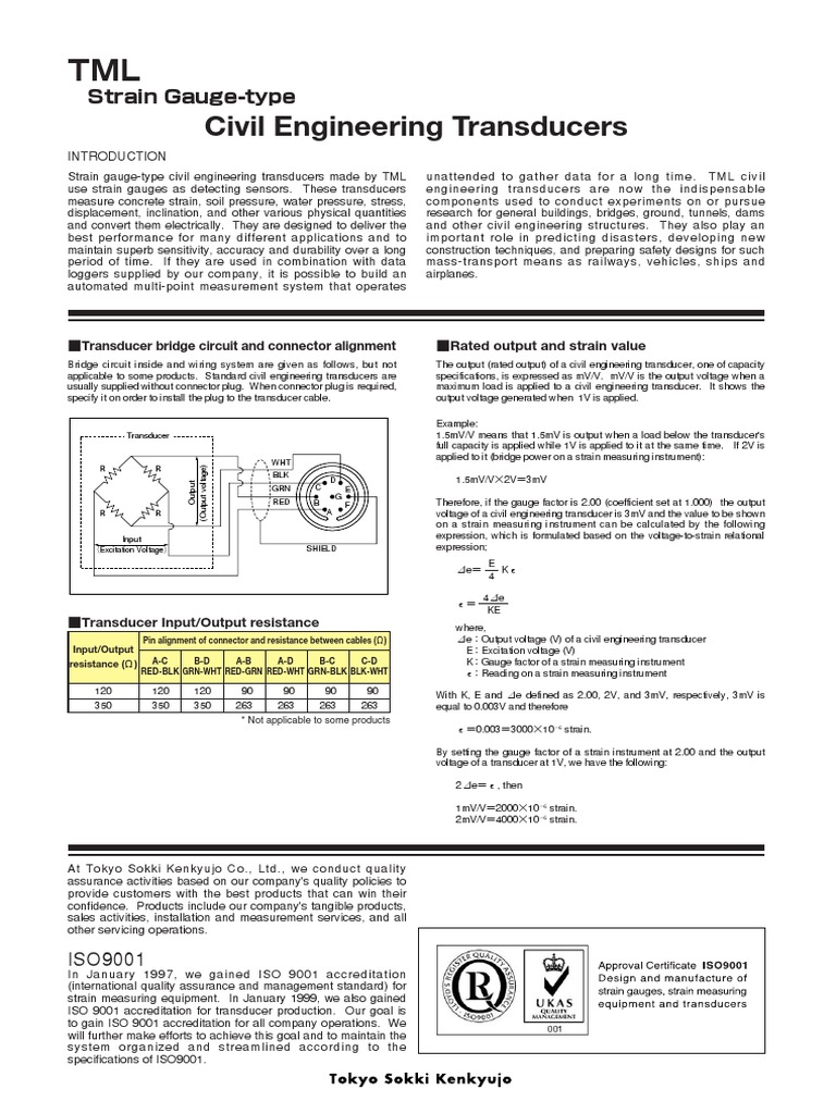 TML Civil Engineering Transducers: Strain Gauge-Type | PDF | Electrical ...