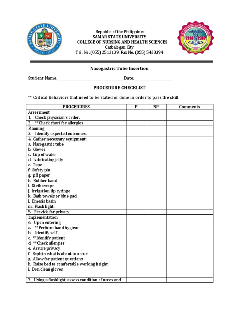 Checklist NGT - Final | PDF | Medicine | Medical Specialties