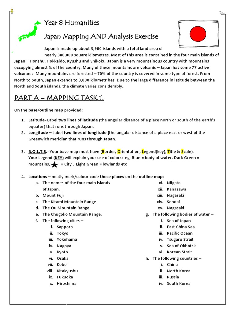 Year 8 Humanities Japan Mapping Task 1 | PDF | Japan | Earth Sciences