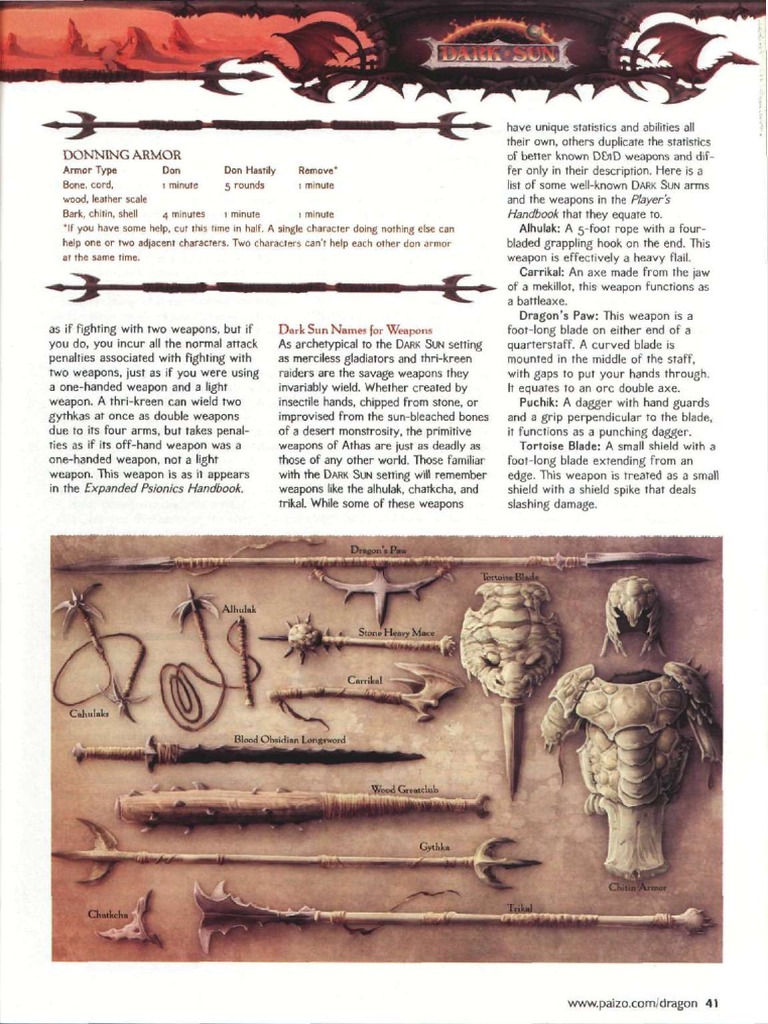 Dark Sun Weapons Overview | PDF