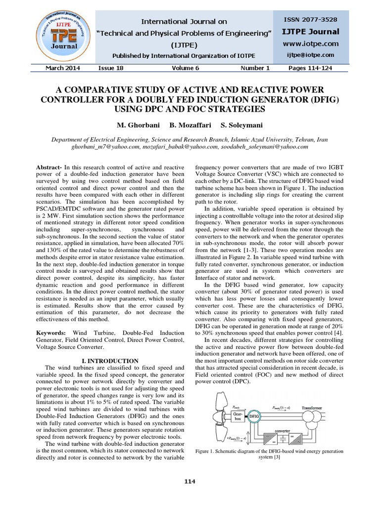 A Comparative Study of Active and Reactive Power Controller For A Doubly Fed Induction Generator ...