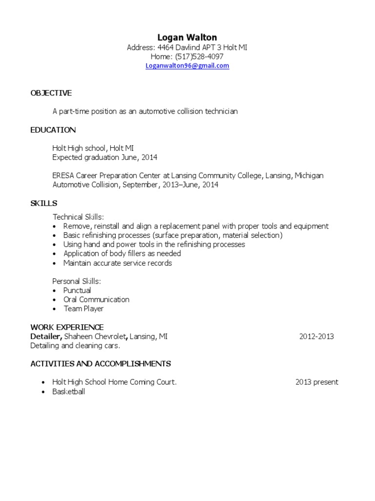 Logan Walton's Automotive Technician Resume | PDF