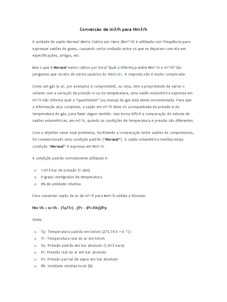 Conversão m3/h para Nm3/h | PDF
