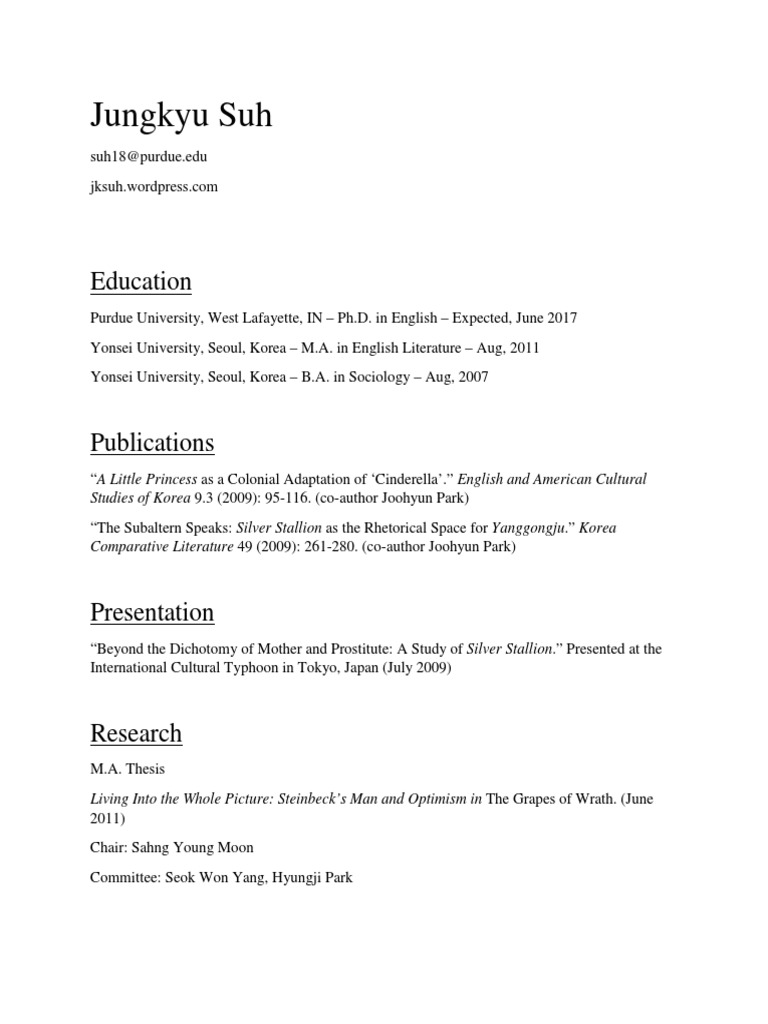 JSuh - CV, Test | PDF | Rhetoric | South Korea