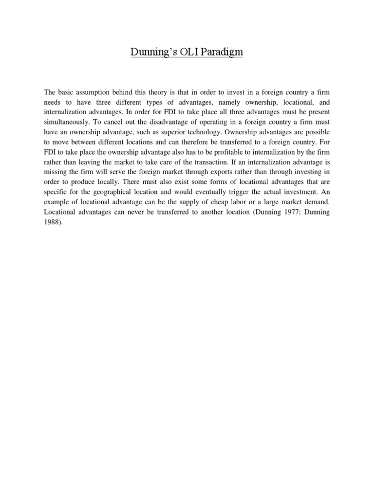 Dunning's OLI Paradigm | PDF