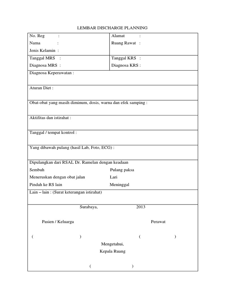 Contoh Discharge Planning - Belajar Bareng