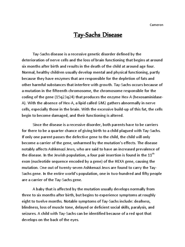 Tay-Sachs Disease | PDF | Diseases And Disorders | Genetics