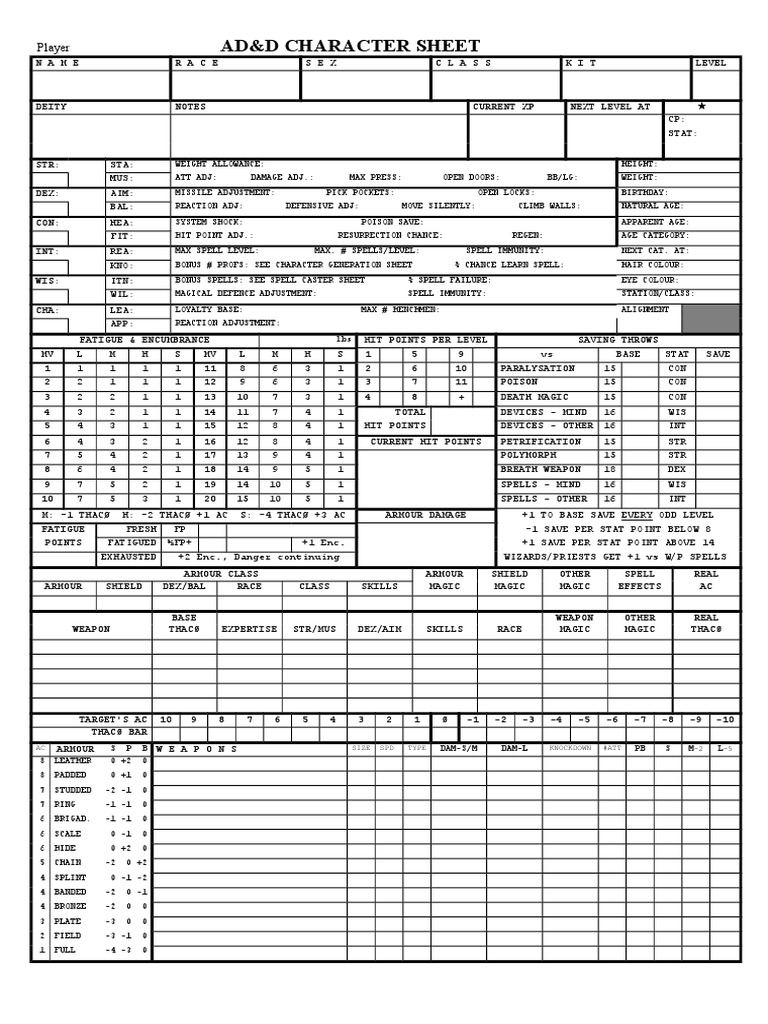 Character Sheet - Thorough | PDF | Armour | Role Playing Games