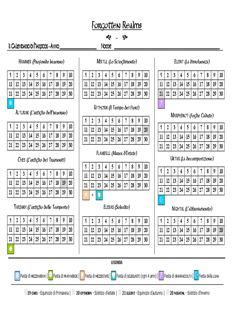 Forgotten Realms - Faerûn Calendar | PDF