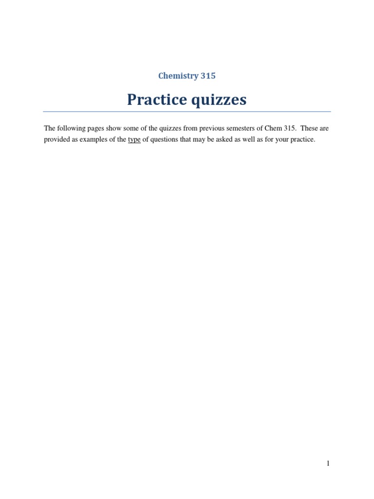 Chem 315 Practice Quizzes Overview | PDF | Chemical Reactions ...