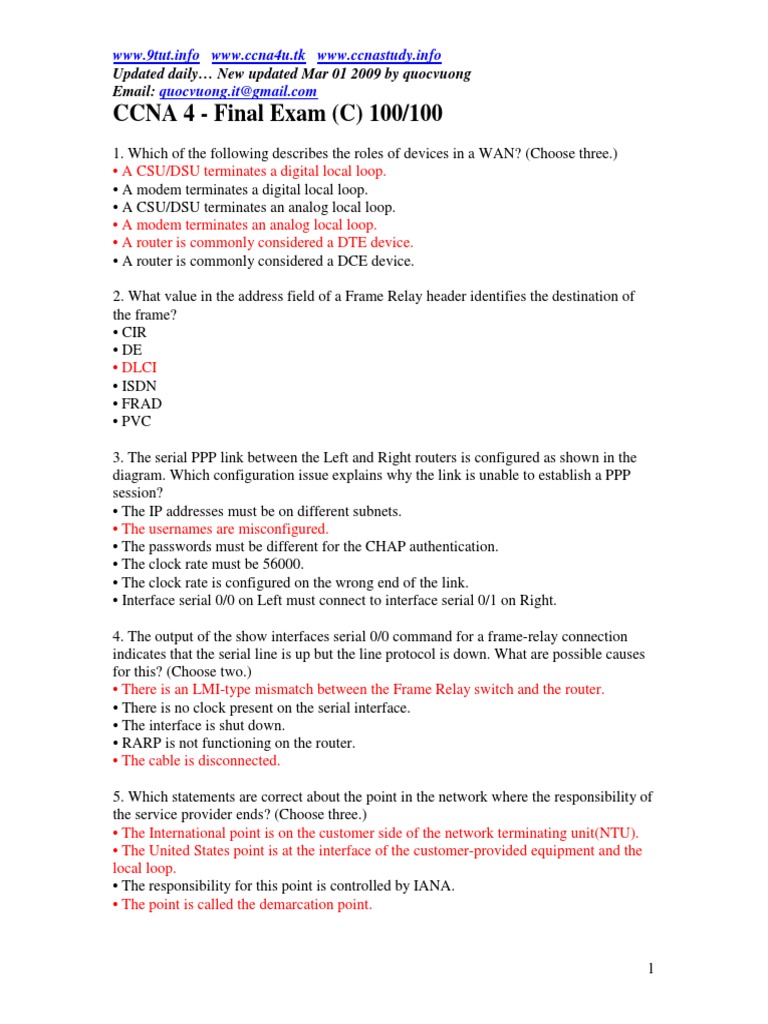 Ccna 4 Final Exam C | PDF | Router (Computing) | Ip Address