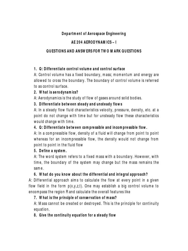 Aerodynamics 1 Question Bank | PDF | Vortices | Lift (Force)