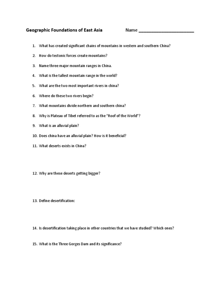 Geographic Foundations of East Asia Student Handout | PDF | Mountains ...